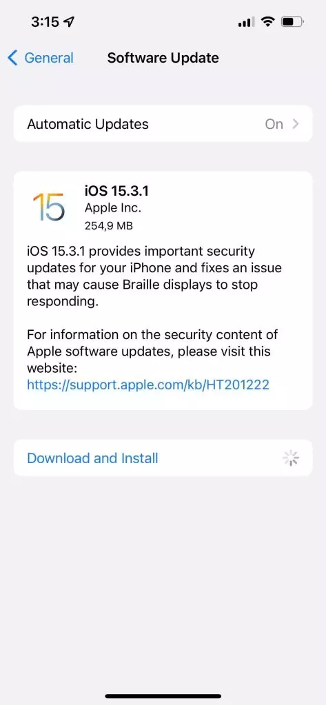 Apple ngaleupaskeun ios 15.3.1 kalayan kaamanan sareng perbaikan Aksesibilitas 1109_2