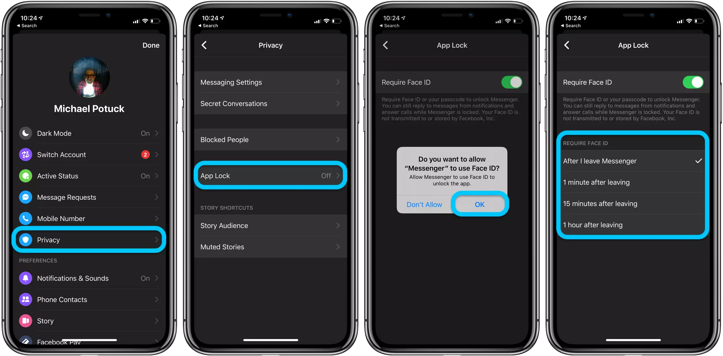 Comment utiliser Face ID Touch ID iPhone Facebook Messenger