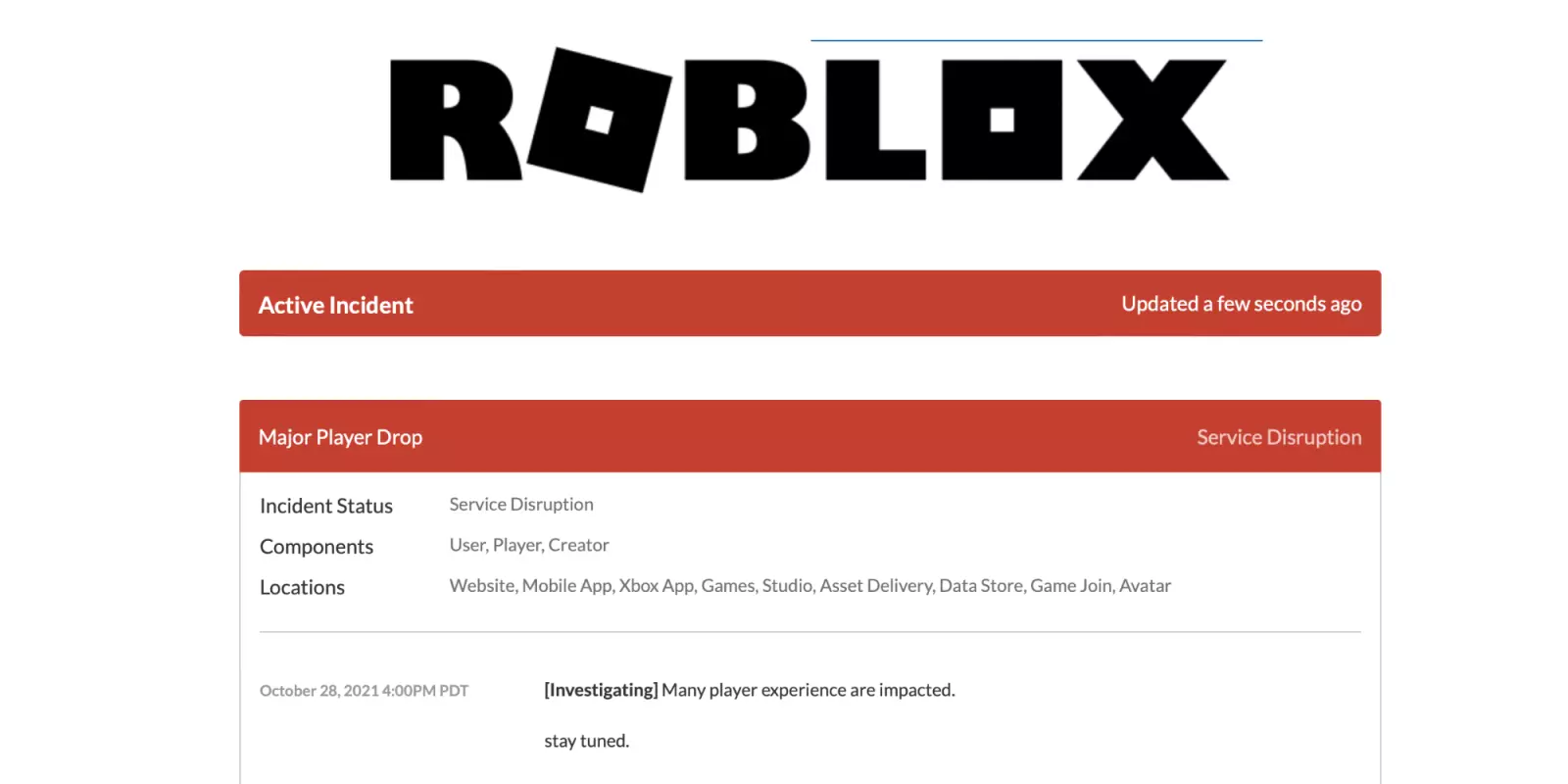 Roblox est en panne