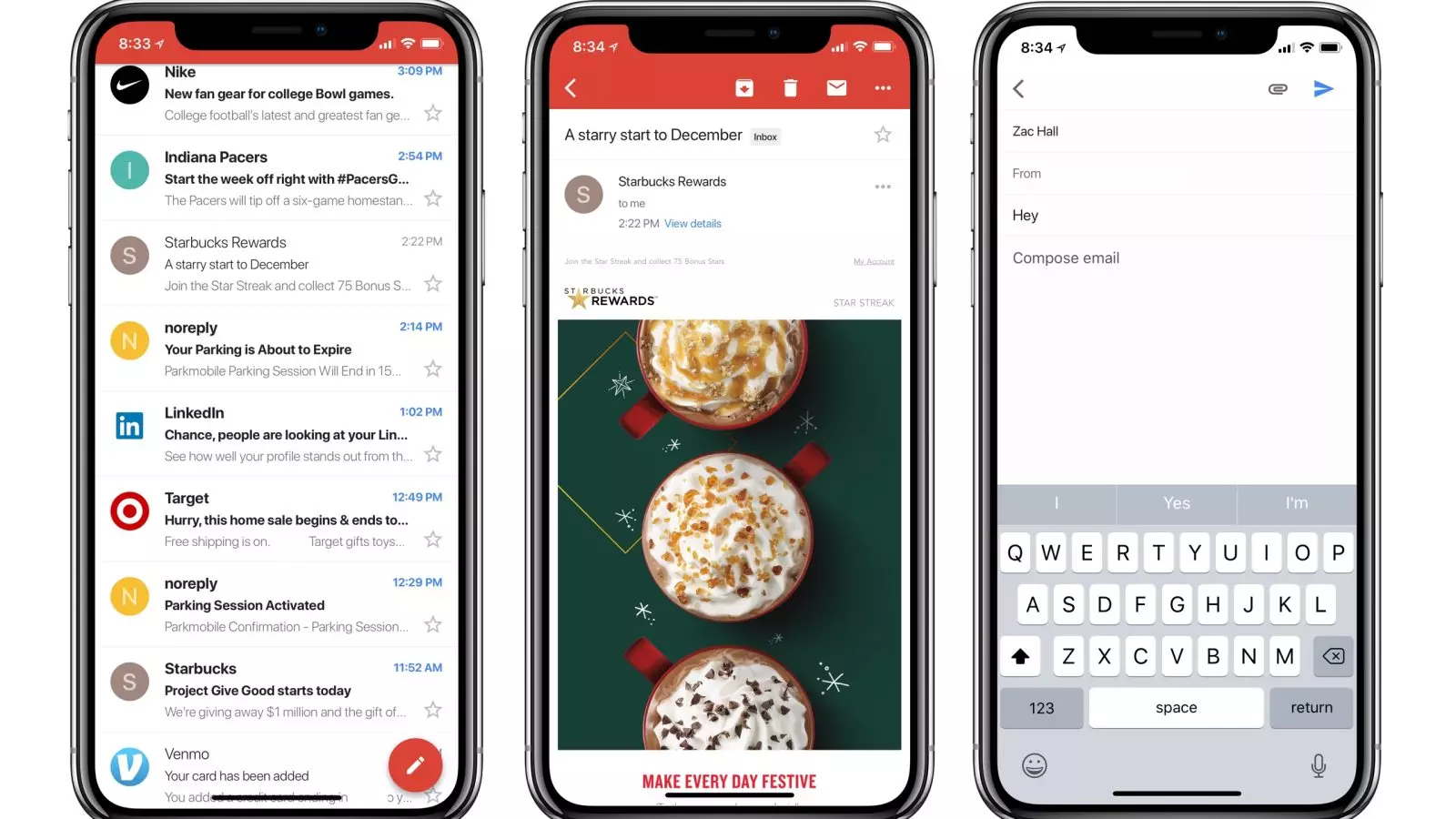 Gmail pikeun ios ayeuna dioptimalkeun pikeun tampilan iPhone X 13132_1