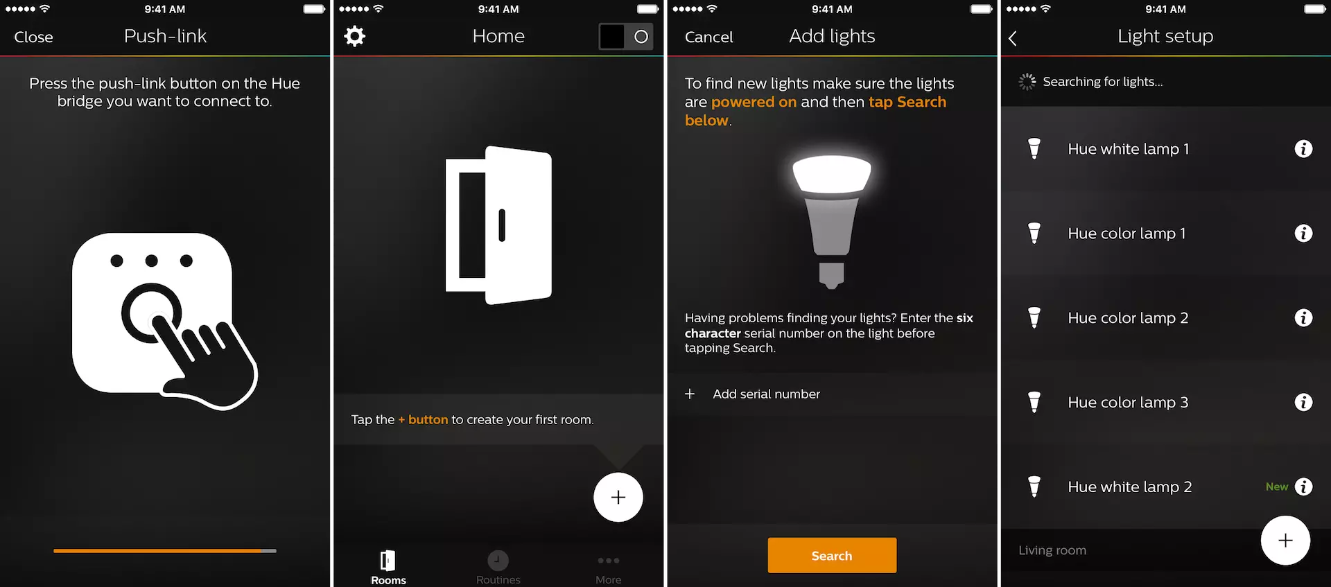 philips-hue-app-bridge-push-link-gutton-creating-room-and-adding-lights