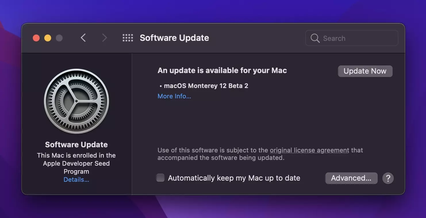 macOS মন্টেরি বিটা 2