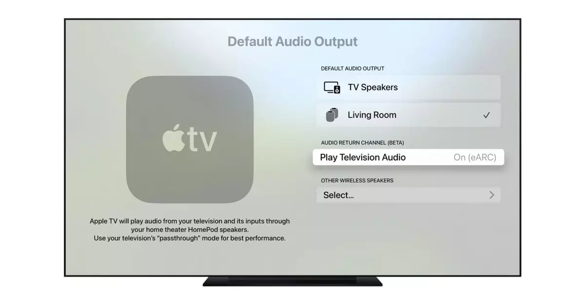 Nagdaragdag ang bagong Apple TV ng suporta sa ARC para sa universal TV audio passthrough sa mga HomePod speaker