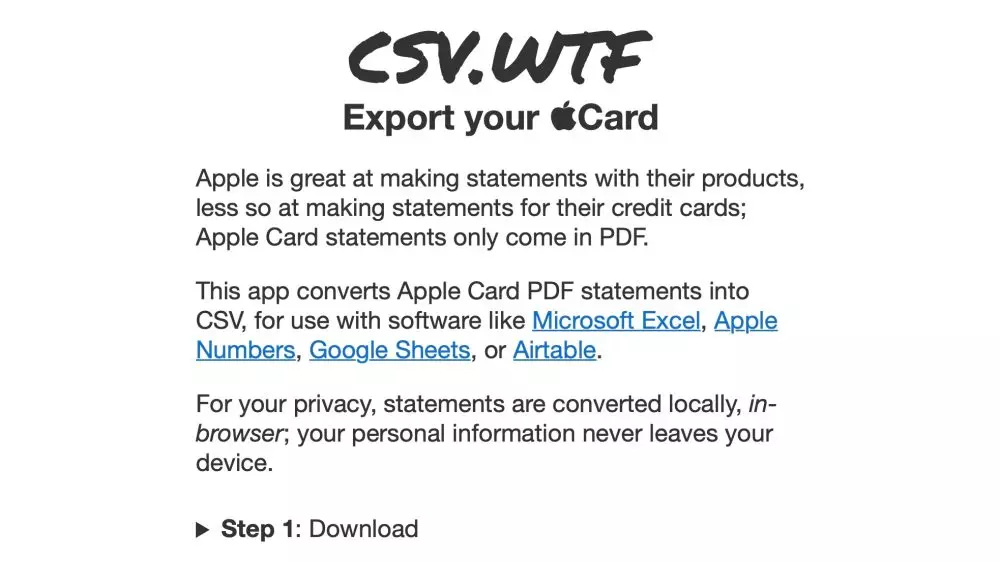 Šis paprastas įrankis konvertuoja jūsų Apple Card PDF ataskaitas į CSV, kad būtų lengviau sudaryti biudžetą 18091_2