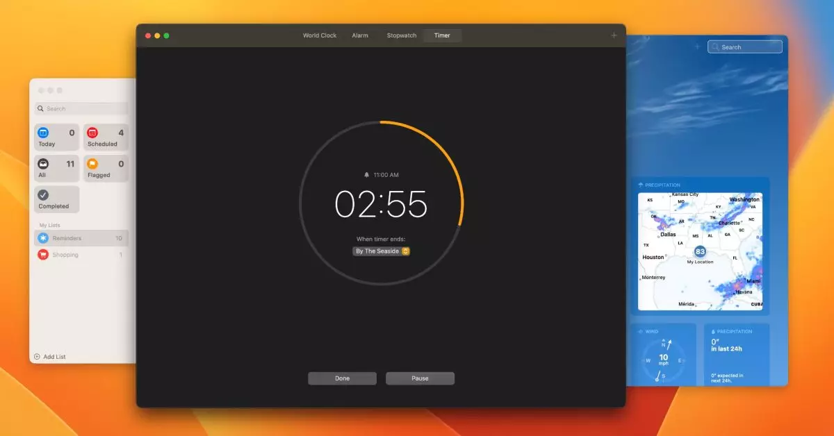 Mac 시계 앱은 데스크탑에 타이머와 알람을 제공합니다.
