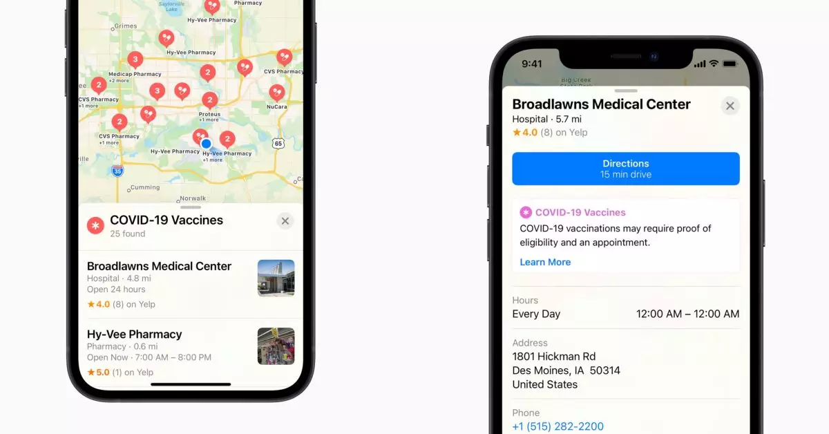 COVID-19 वैक्सीन विवरण अब Apple मैप्स में उपलब्ध है