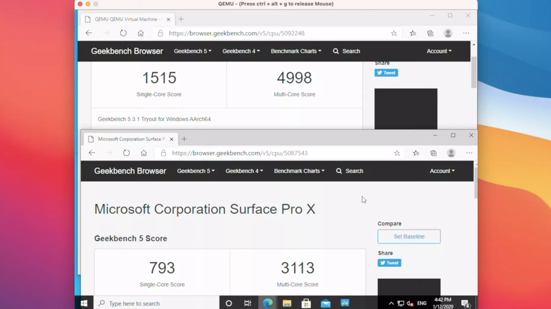 Penanda aras maya ARM Windows pada M1 Mac