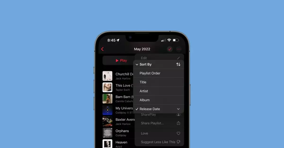 iOS 16 aduce o nouă funcție de sortare a listelor de redare la Apple Music, mai mult