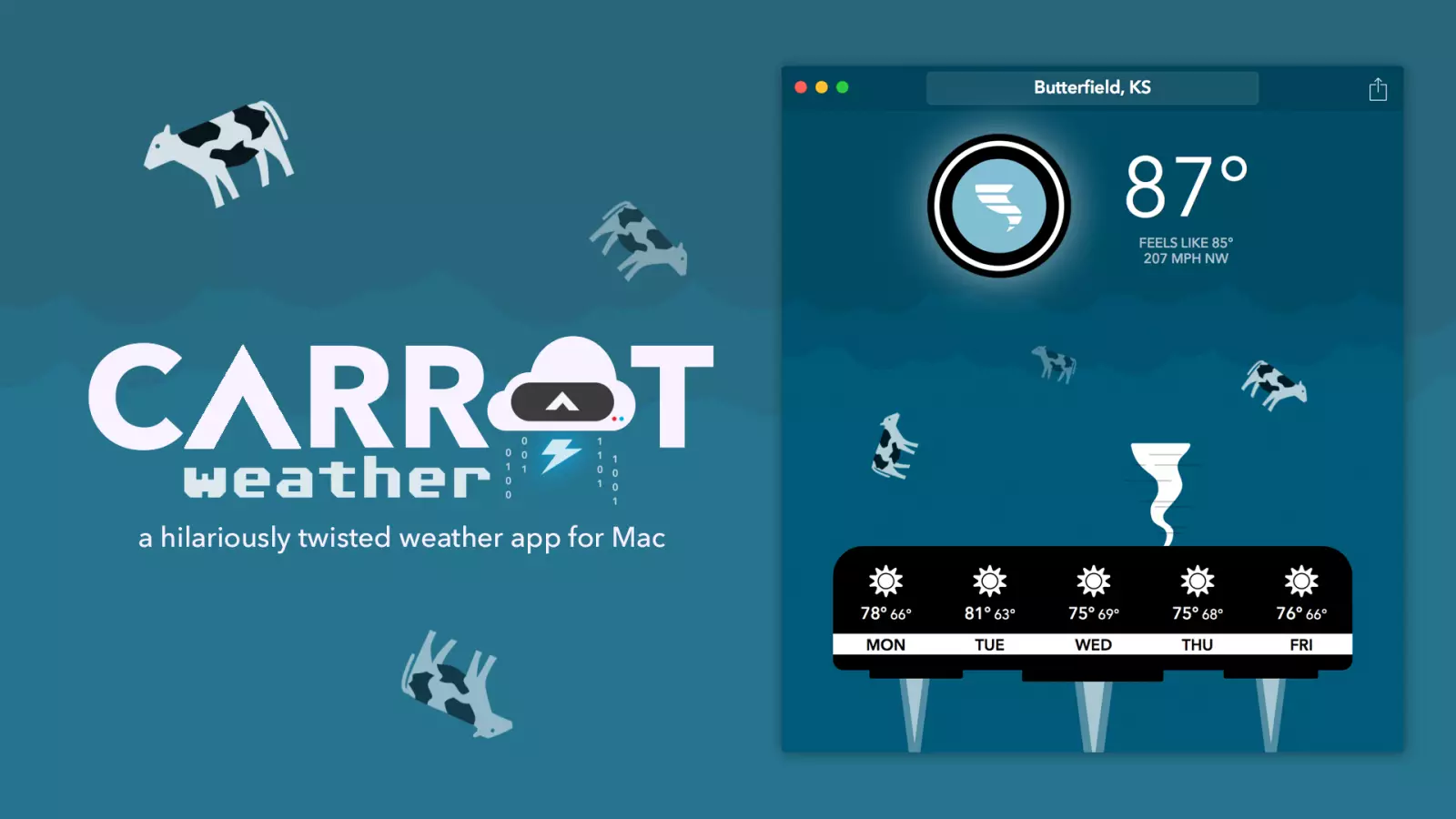 CARROT Weather teka ing Mac amarga versi iOS entuk dhukungan kanggo gambar radar, kabar, lan liya-liyane 20358_1