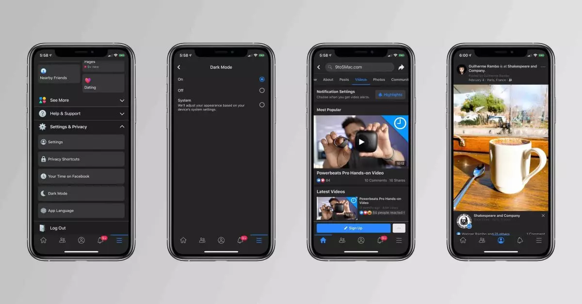 Ang Facebook alang sa iOS dark mode nawala alang sa daghang mga tiggamit