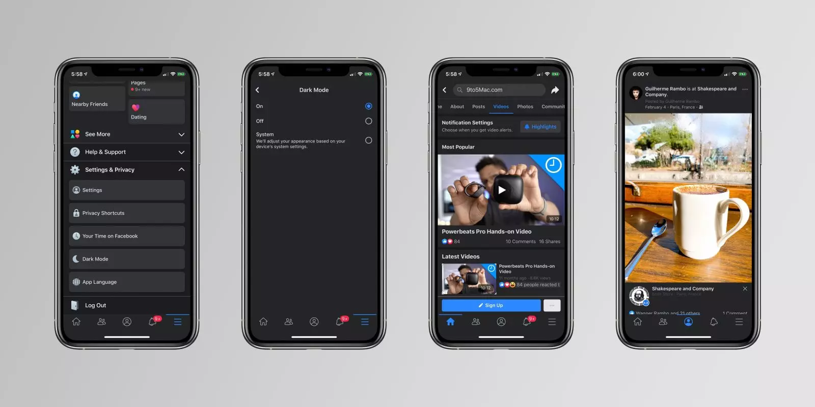 Facebook fänkt lues a lues Dark Mode Support fir iOS aus 2070_1