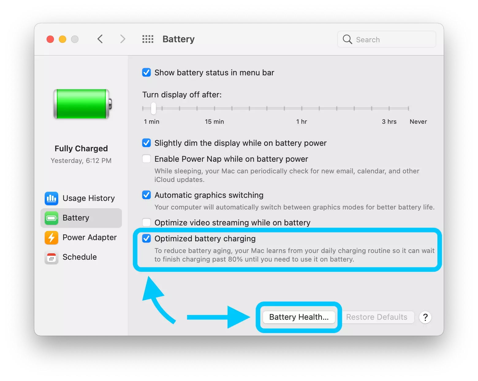 Yuav ua li cas qhib / tawm optimized roj teeb them ntawm Mac 21237_2