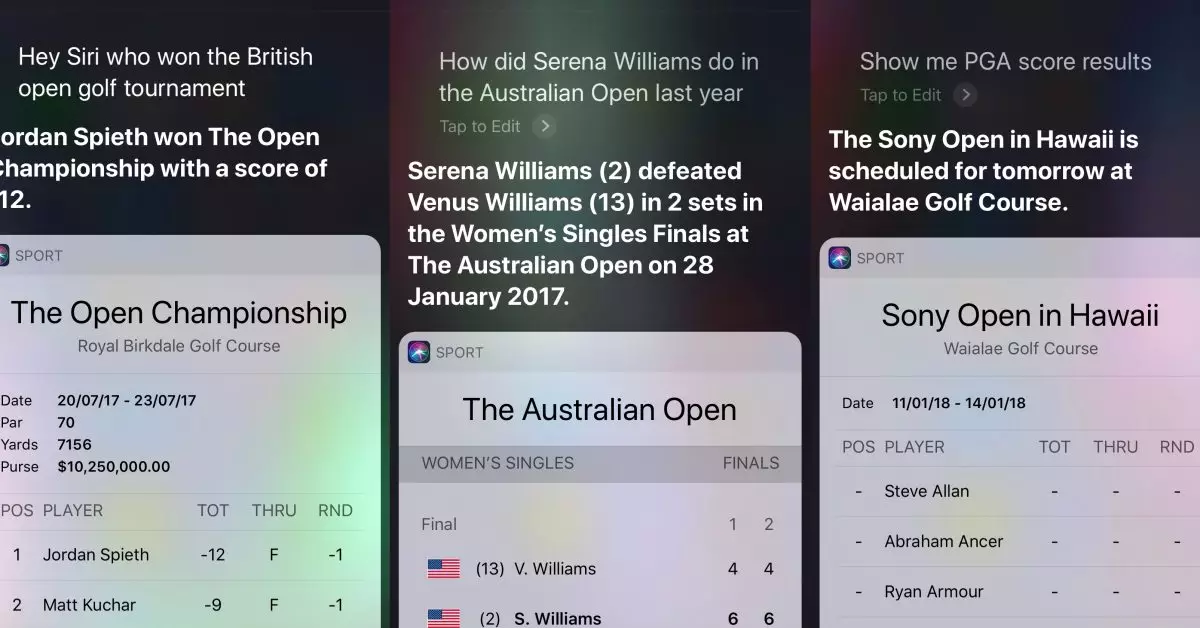 Kuna iya tambayar Siri yanzu game da sakamakon wasan tennis da wasan golf, da kuma ƙididdigar ɗan wasa