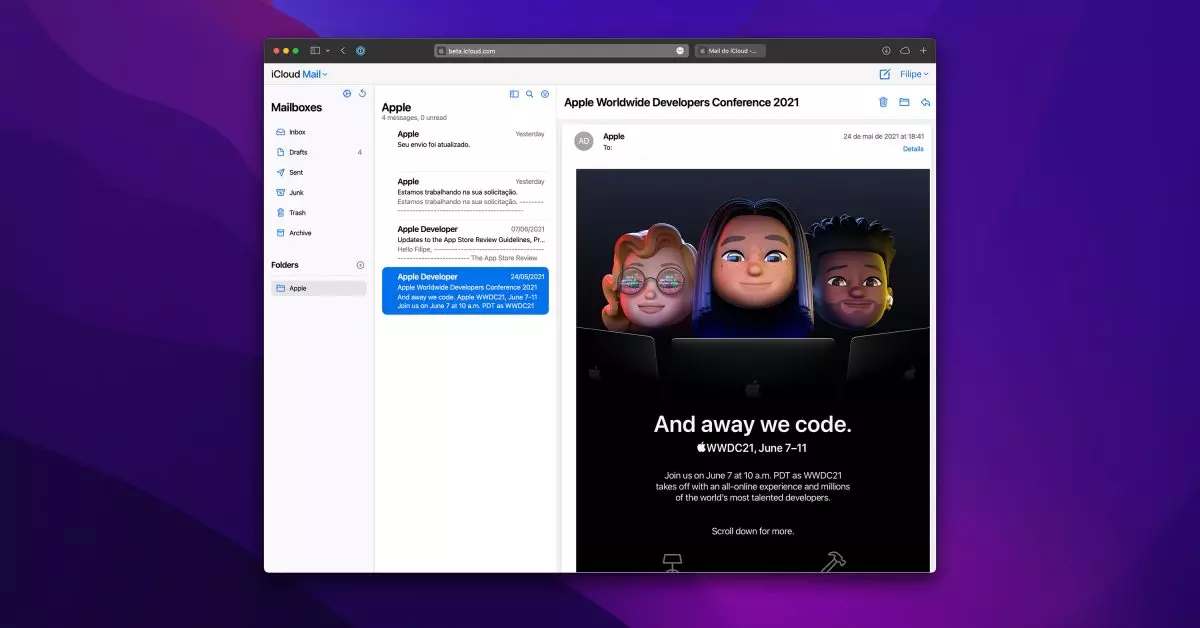 iCloud Mail meunang antarmuka anu didesain ulang dina wéb