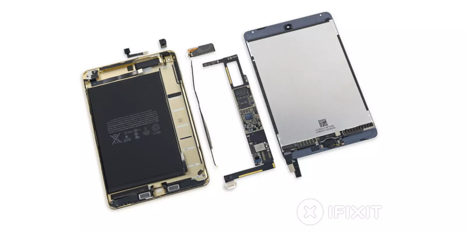 iFixit ၏ iPad mini 4 သည် သေးငယ်သောဘက်ထရီ၊ iPad Air 2 နှင့် လေးလံသောဆင်တူမှုများကို ပြသသည်။ 26028_1