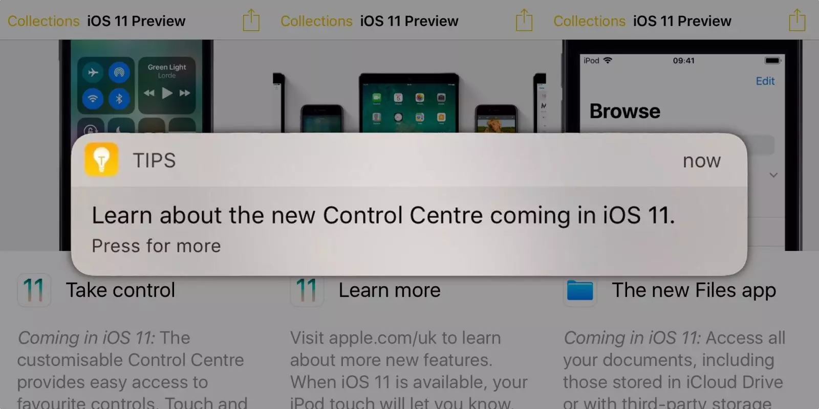 Apple promocionará as funcións de iOS 11 aos usuarios de iOS 10 con alertas de Consellos, antes do evento iPhone de setembro 27618_1