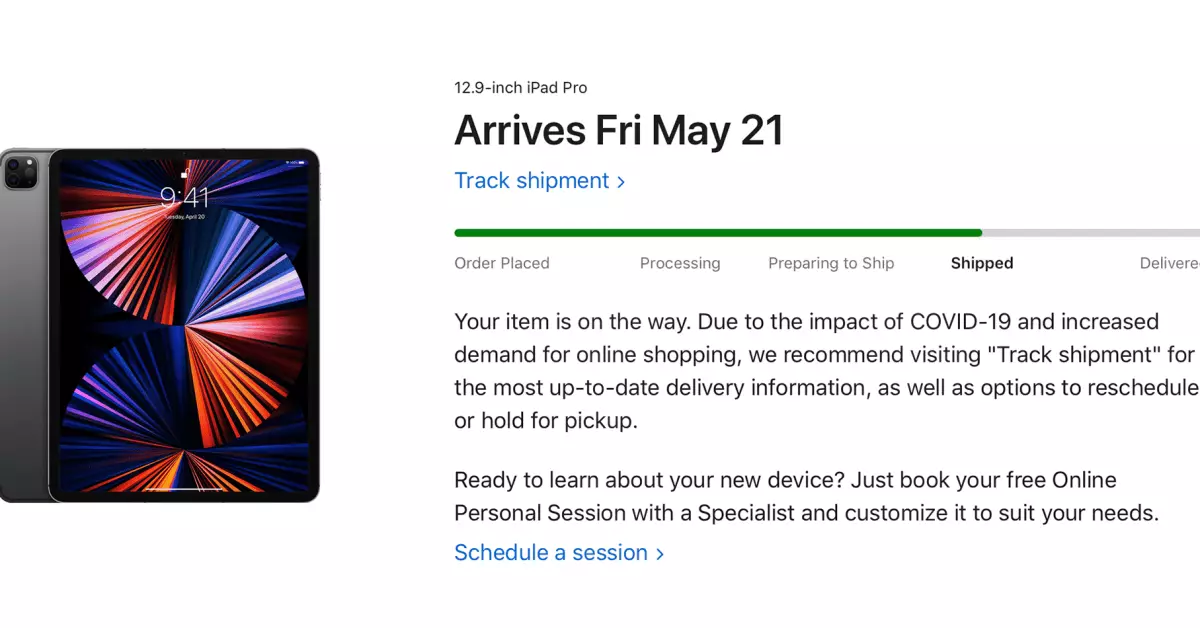 M1 iPad Proの注文は現在出荷されており、5月21日から配達されます