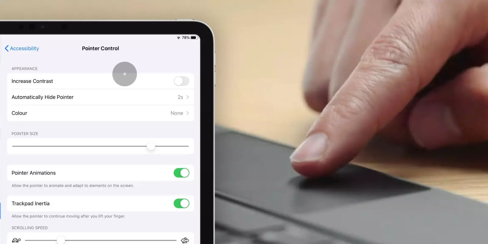 Cara menyesuaikan kursor mouse di iPad: kecepatan pelacakan, animasi, warna, lainnya 28171_1