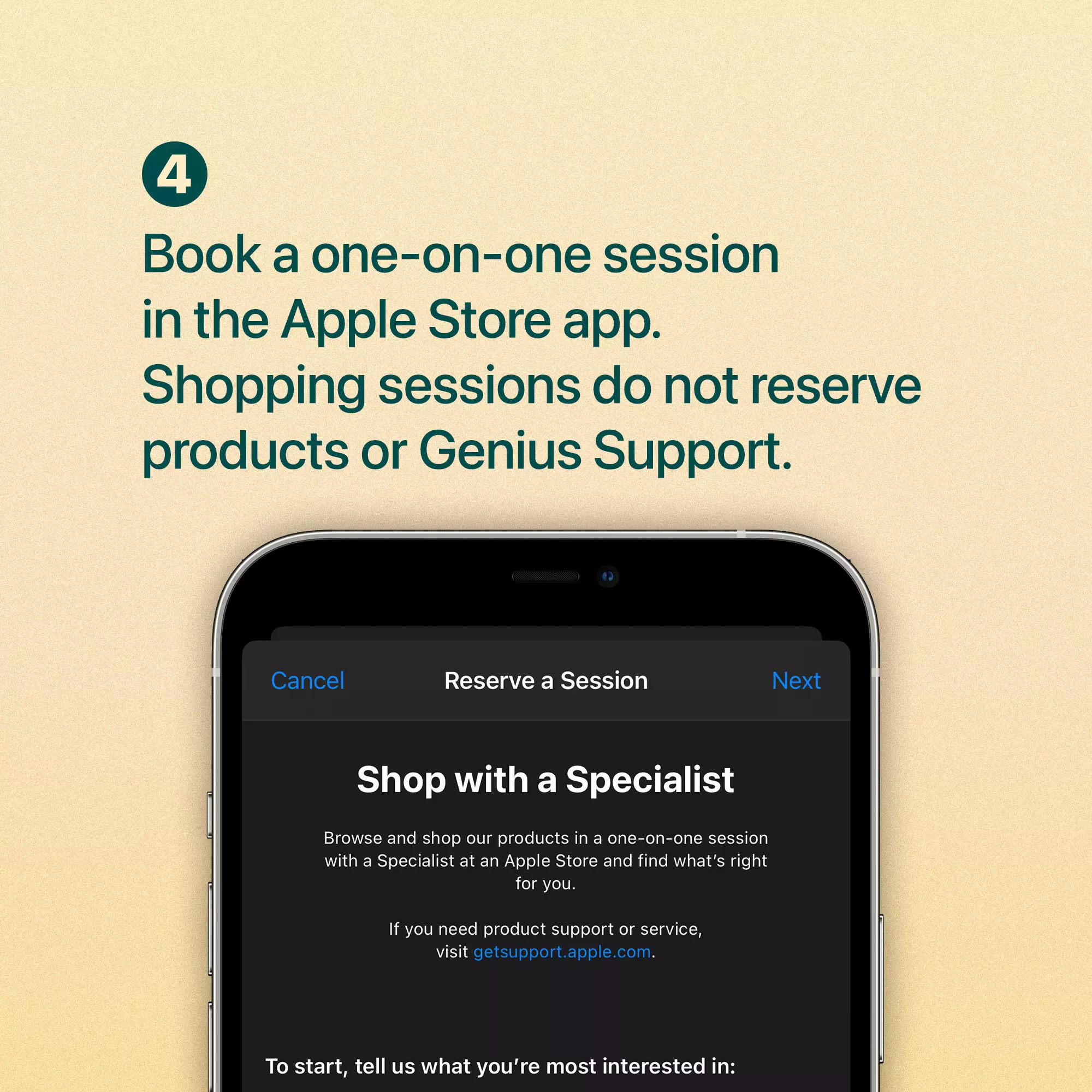 AppleStoreアプリで1対1のセッションを予約します。ショッピングセッションでは、製品やGeniusサポートは予約されません。