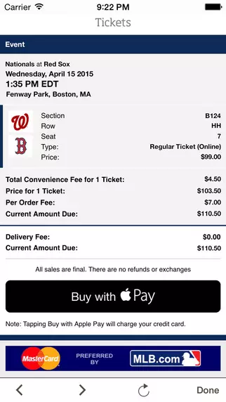 MLB Ballpark Apple Pay