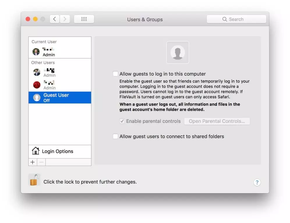 macOS 게스트 사용자 비활성화