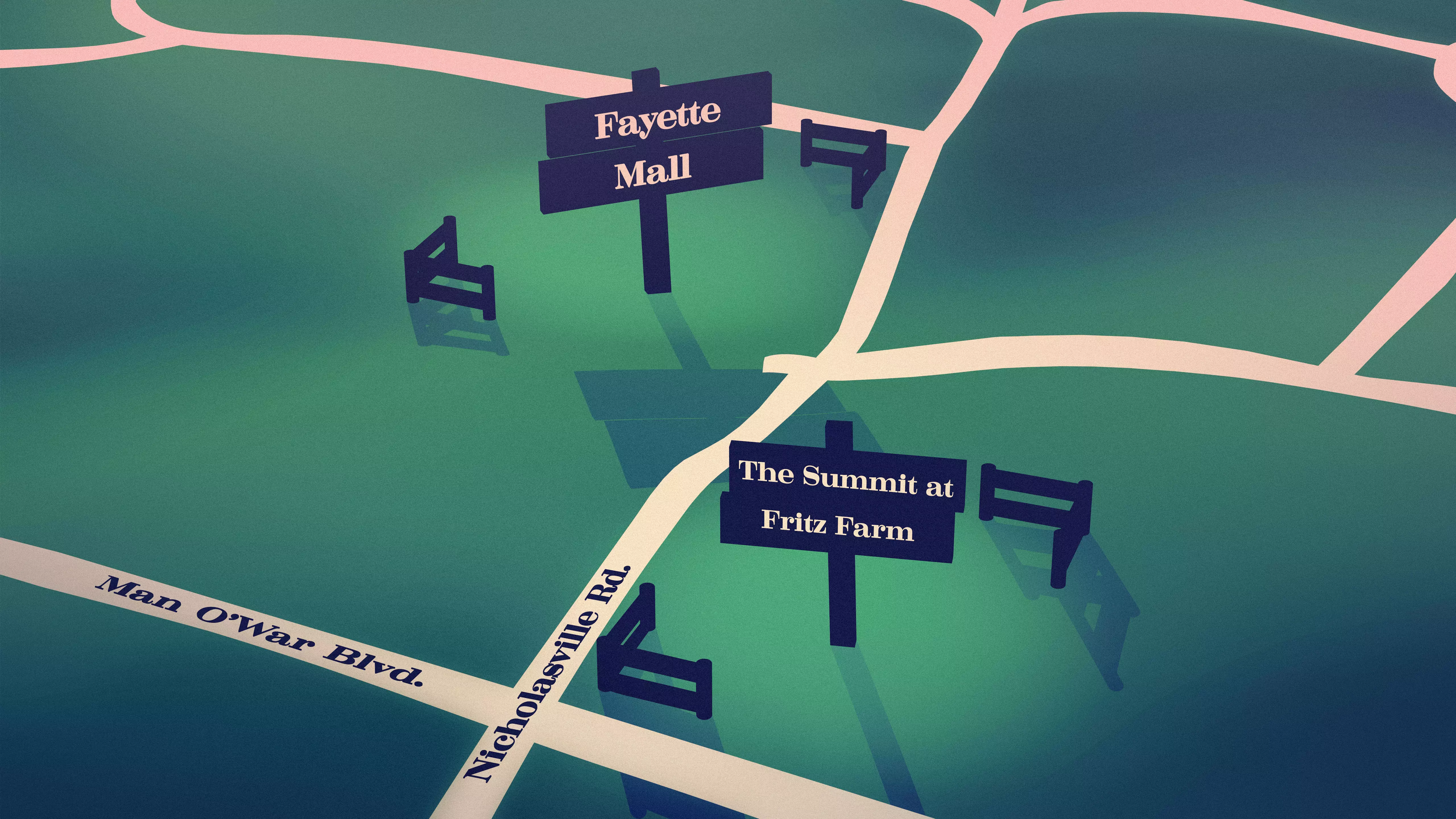 Mapa de Fayette Mall i The Summit at Fritz Farm.