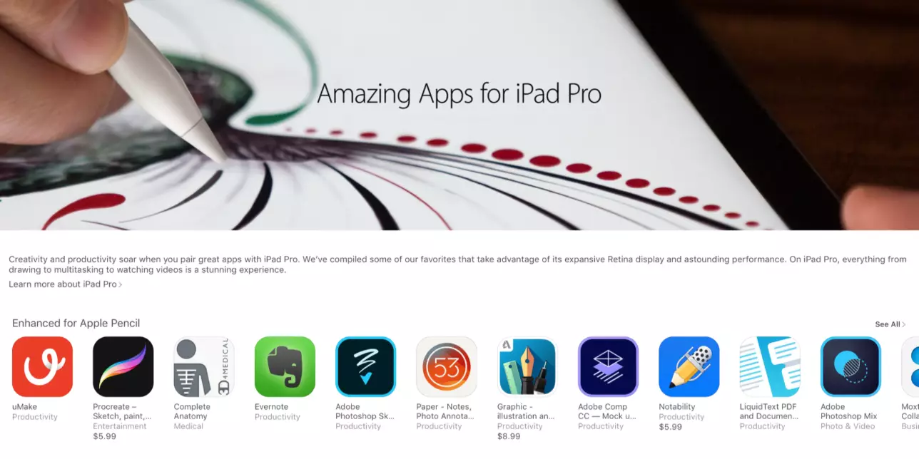 Apple turi apps u logħob ottimizzati għall-iPad Pro f'sezzjonijiet ġodda dehru tal-App Store 39869_1