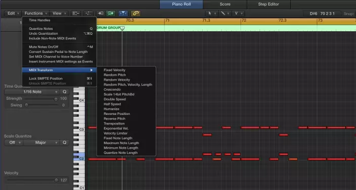 MIDI Transform-La Logika Pros-menuo