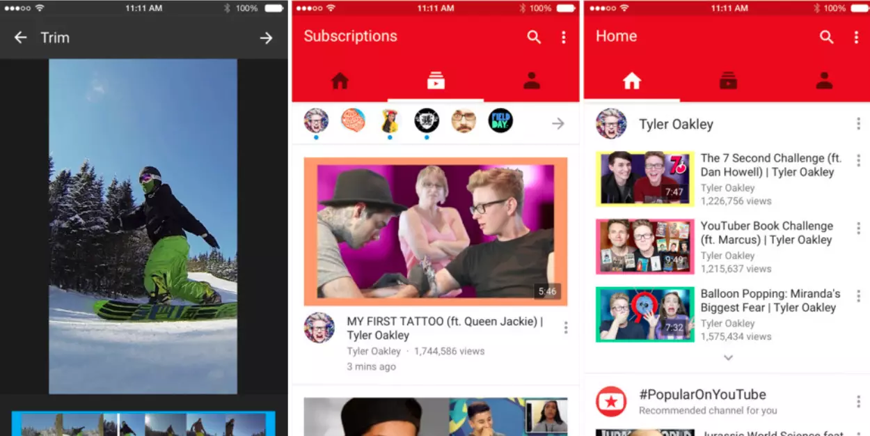 IOS üçin täzelenen w / Material Design interfeýsi, programma içindäki wideo redaktirleme gurallary üçin YouTube 48190_1