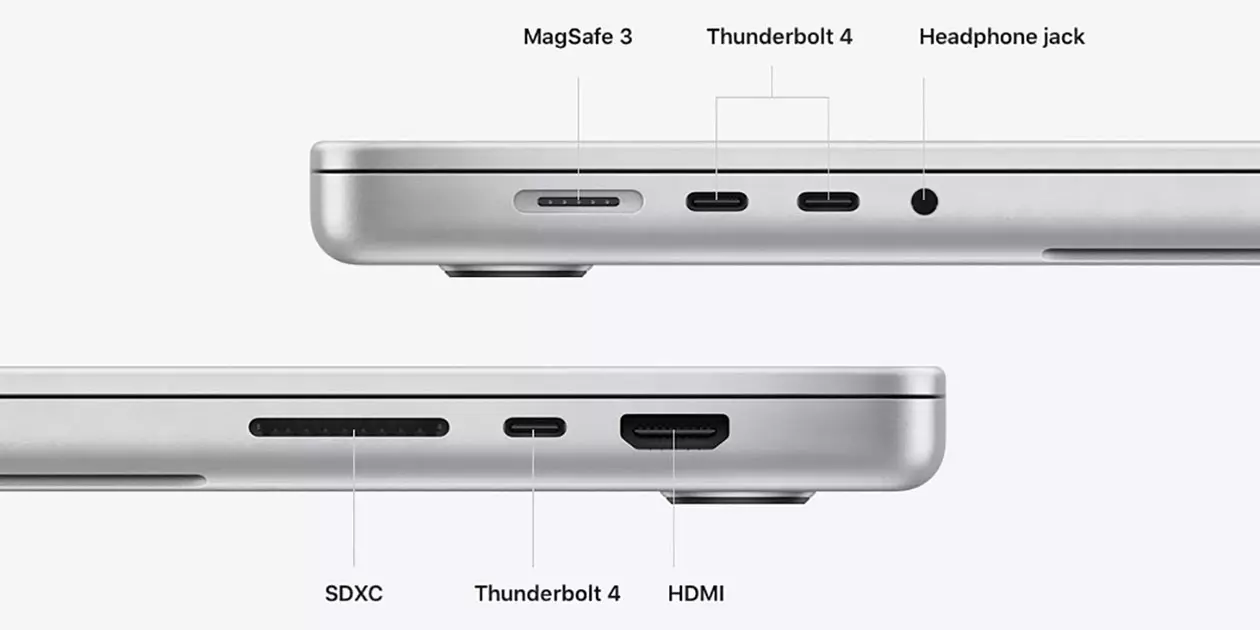 Fotoj de M1 MacBook Pro havenoj | Plej multaj havenoj M1 Mac Thunderbolt 4 ne subtenas 10Gbs-translokigojn