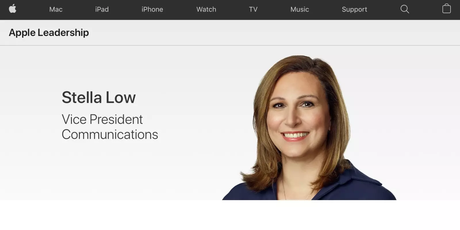 Apple actualiza el sitio web de liderazgo para agregar oficialmente a Stella Low como su nueva vicepresidenta de comunicaciones 50235_1