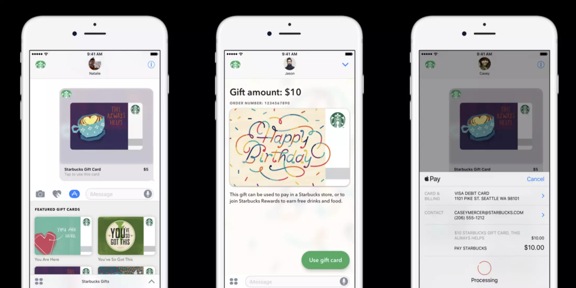 Starbucks fyrir iPhone bætir við iMessage appi til að senda gjafakort með Apple Pay og fleira 58706_1