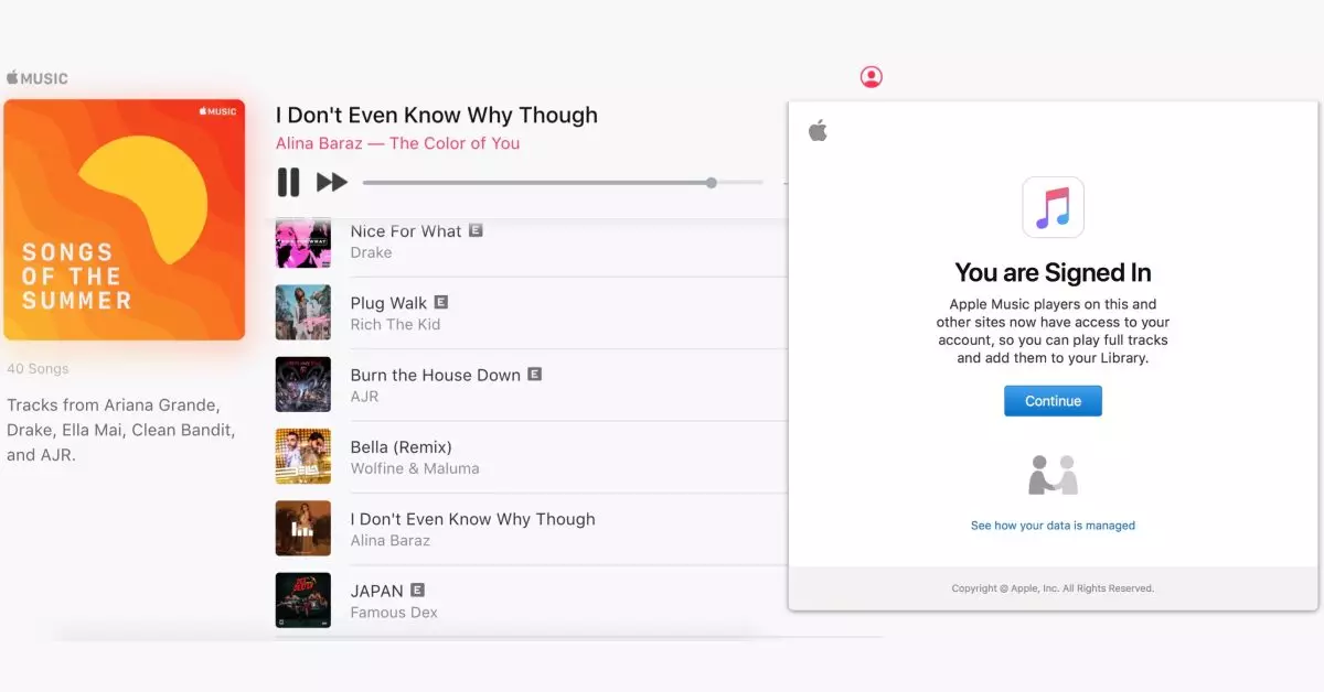 Widgetul de redare web încorporabil Apple Music permite acum utilizatorilor să se conecteze și să asculte melodii complete în browser