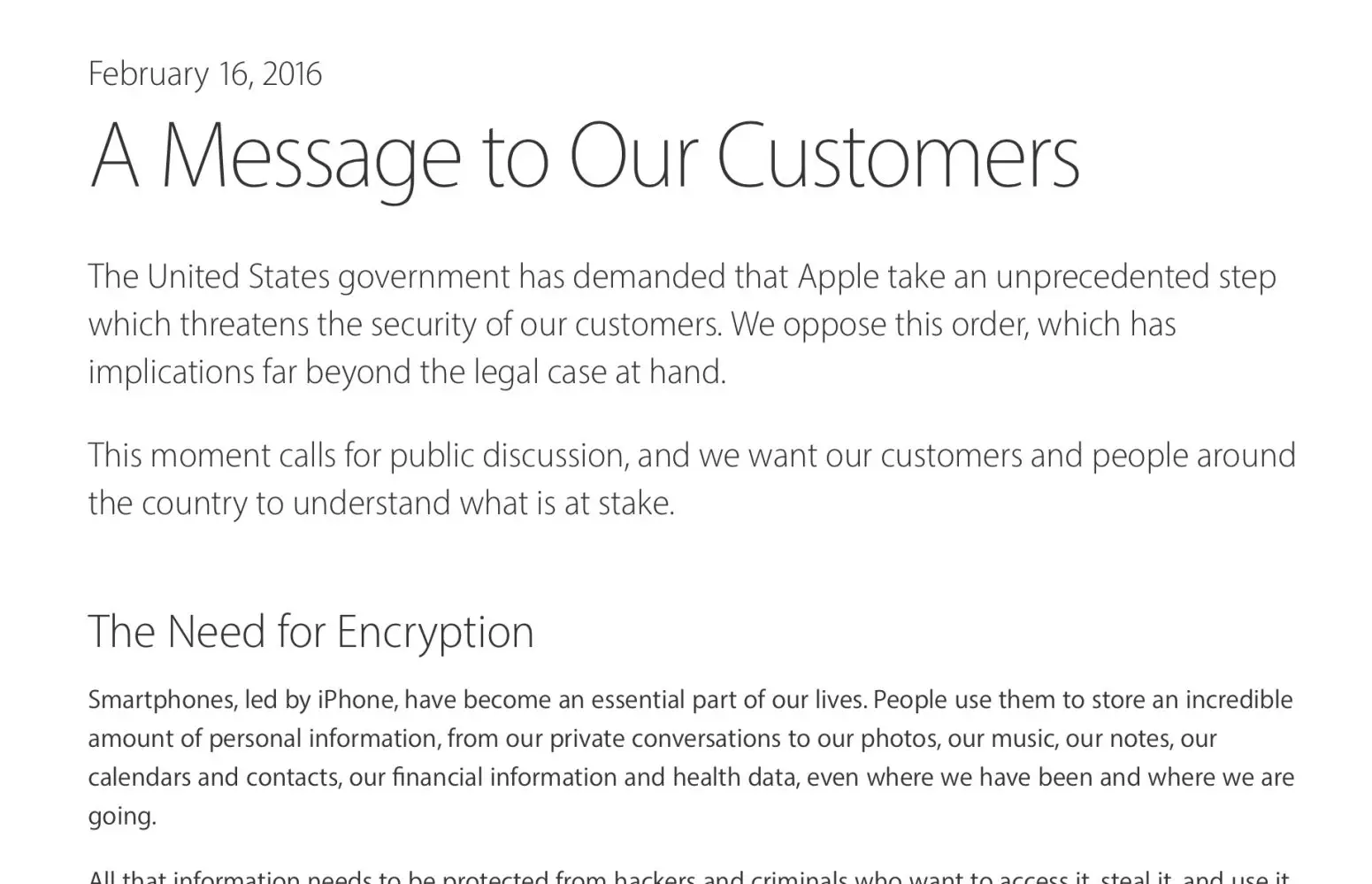 Apple 发布信函回应 FBI iPhone 解锁需求：“前所未有的一步，威胁到我们客户的安全” 6822_1