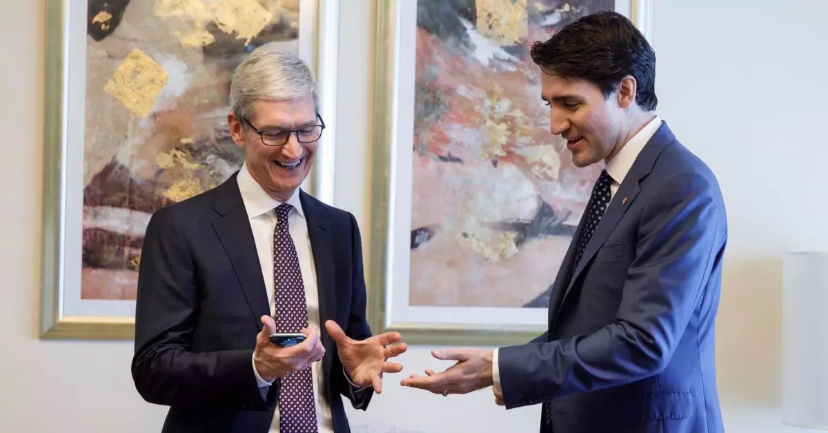 Cystadleuaeth capsiwn: Beth ydych chi'n meddwl mae Tim Cook yn ei ddangos i Brif Weinidog Canada, Justin Trudeau, ar ei iPhone X yn y ddelwedd hon?