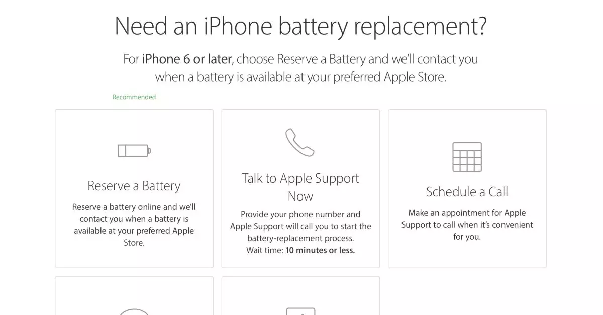 Apple bitt online Batteriereservatiounen a Kanada, recommandéiert uruffen oder chatten soss anzwousch