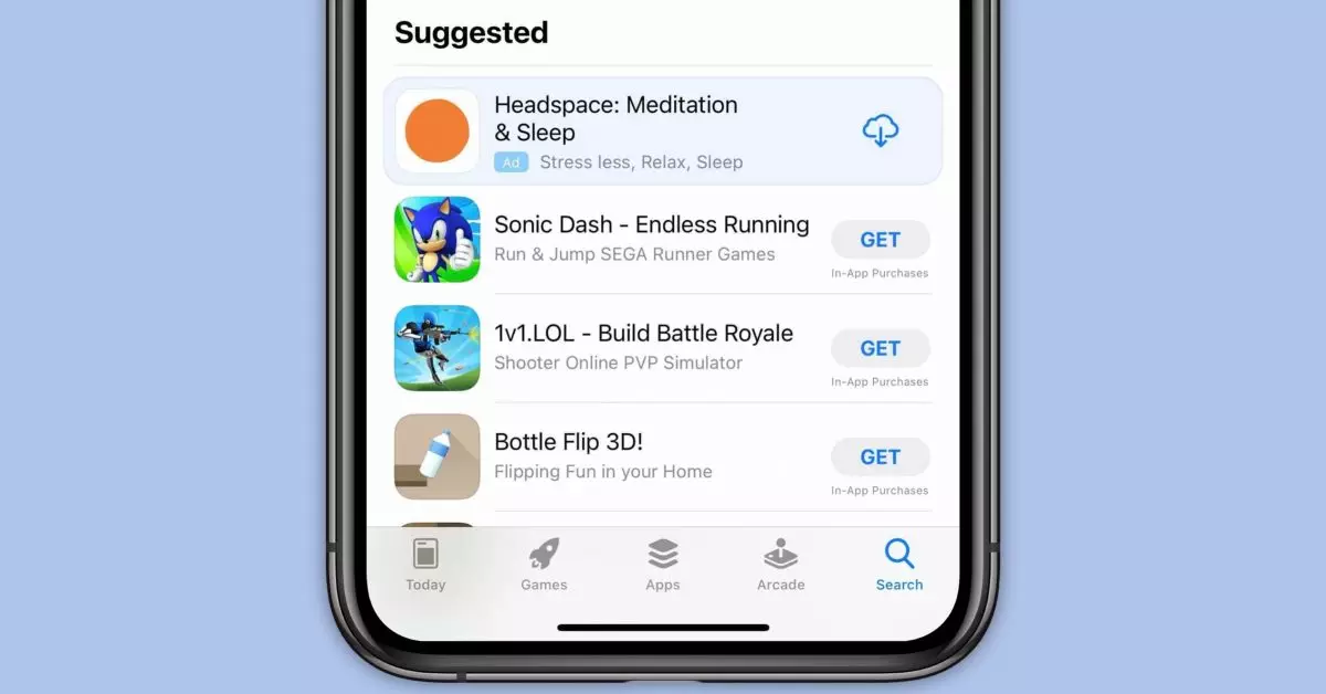 Apple, App Store Arama sekmesinin ana sayfasında yeni reklam noktasını test ediyor