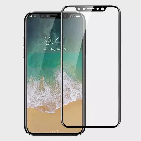 “iPhone 8” -iň ekran goragçysy bezelden az dizaýny, öňdäki kamerany we datçigiň kesilmegini görkezýär 75130_2