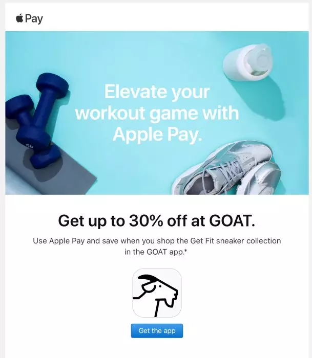 Xayeysiinta Apple Pay waxay keenaysaa ilaa 30% kabaha kabaha kabaha iyada oo loo marayo app GOAT 76365_2