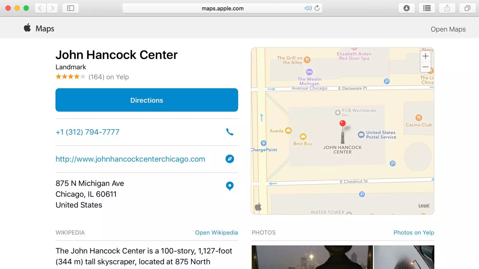 Apple Maps agora ten páxinas web públicas para algúns puntos de referencia e de interese 76476_1