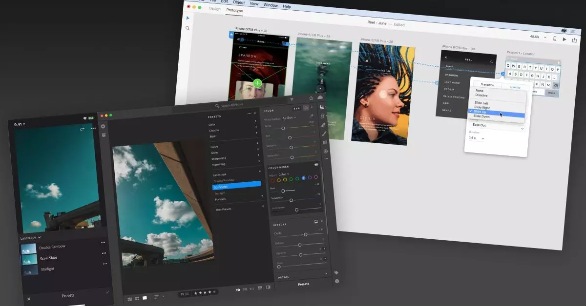 Adobe XD bywurke mei overlays en fêste eleminten, Lightroom CC wint foarôf ynstelde syngronisaasje, mear