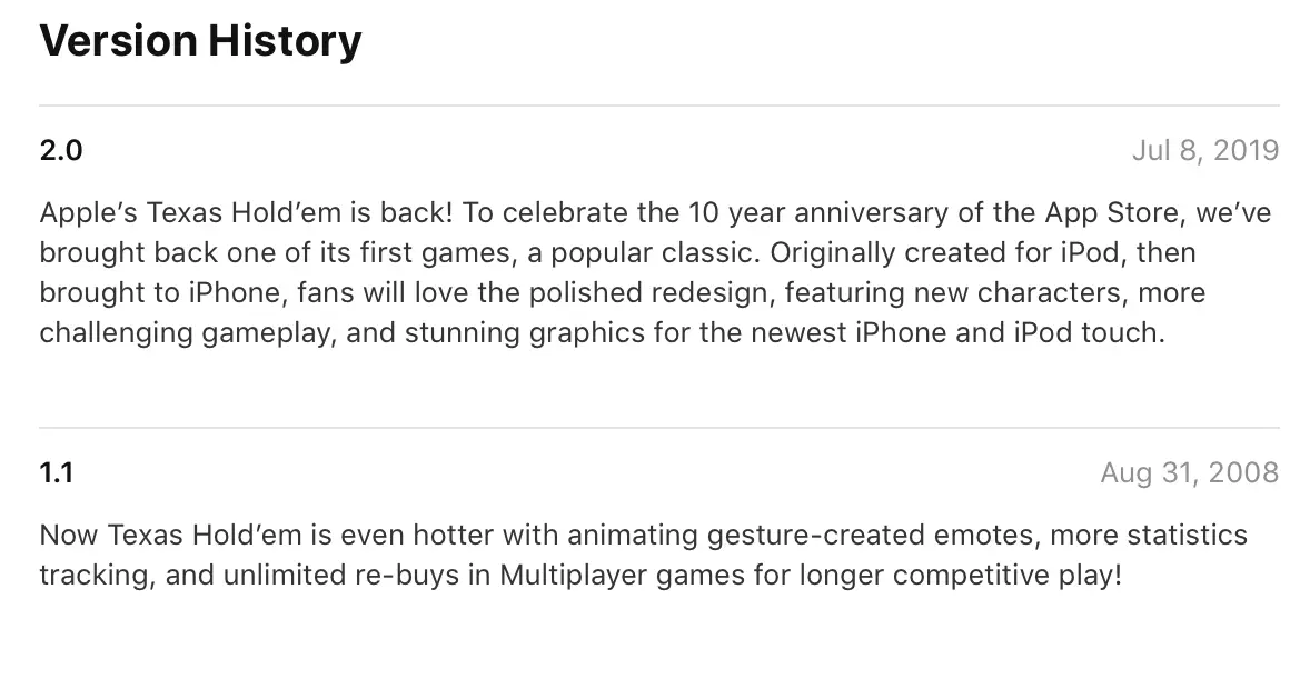 История обновлений Техасского Холдема для iOS
