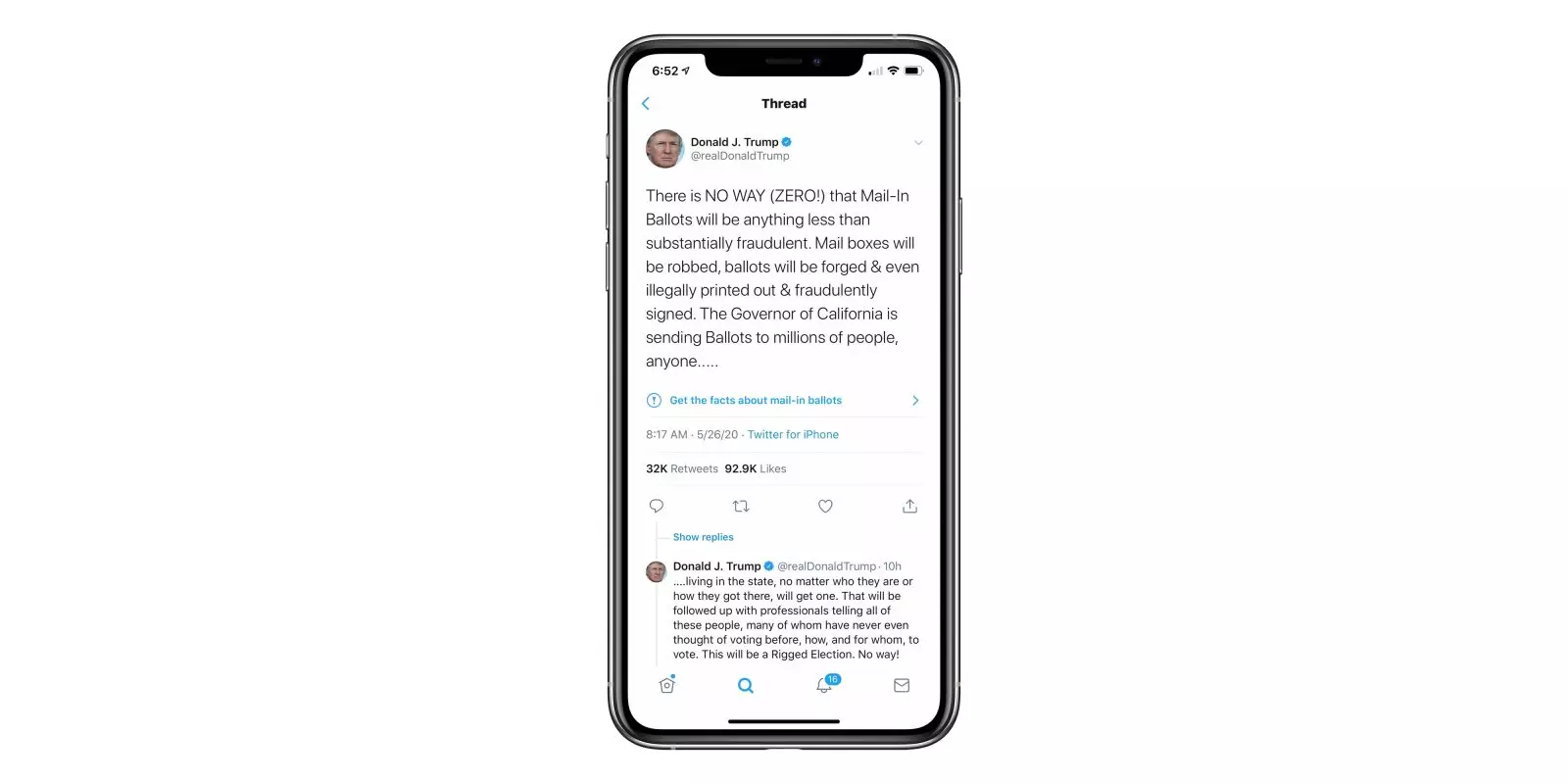 [Update: Trump reageert] Twitter plaatst voor het eerst een nepnieuws-tag op Trump-tweets 78211_1