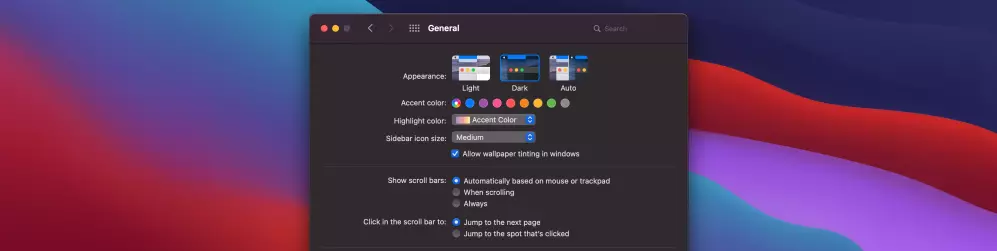 macOS 11 Big Sur aggiunge una nuova opzione per disabilitare la colorazione del desktop per rendere la modalità oscura ancora più scura 79067_3