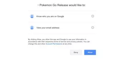 I-Pokemon GO Khipha ingxoxo yesicelo sokufinyelela ku-Akhawunti ye-Google