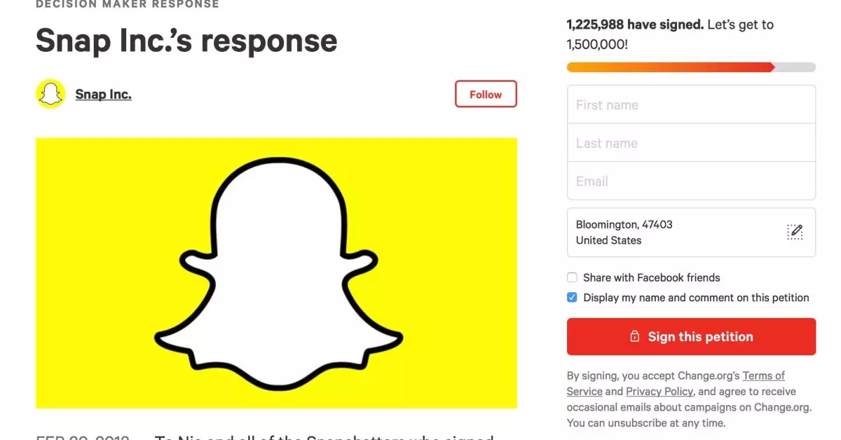 Snapchat inopindura zviri pamutemo kune anti-redesign chikumbiro neinopfuura 1M siginecha