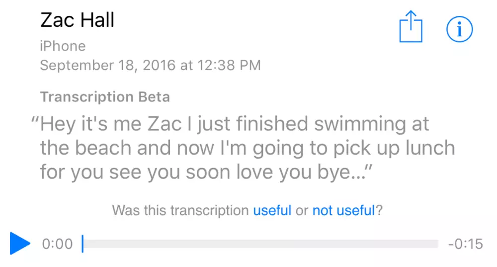iOS 10 kõnepostisõnumite transkriptsioon