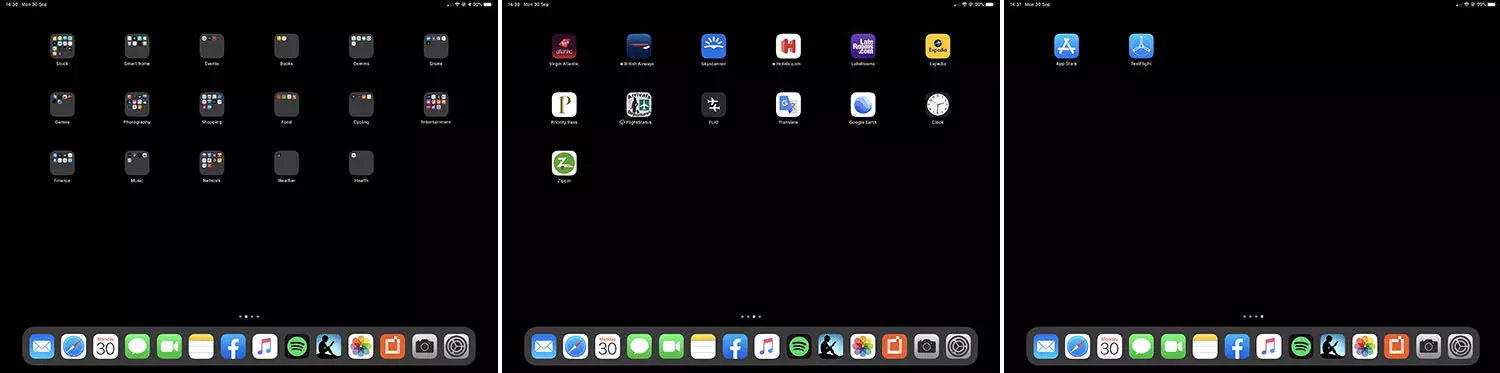 Gli altri tre schermi sul mio iPad