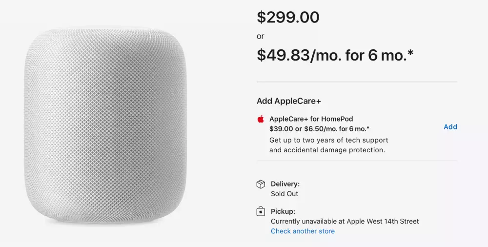 L'HomePod ara s'ha esgotat a l'Apple Store dels EUA, després que es va suspendre fa tres mesos 9072_2